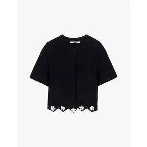 Maje Cropped Jewelled-button Knitted Cardigan