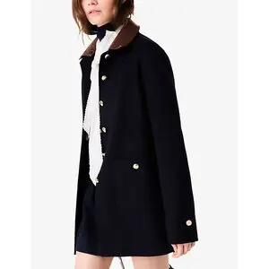 Maje Leather-collar Double-faced Wool-blend Coat