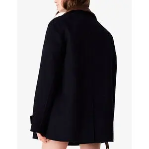 Maje Leather-collar Double-faced Wool-blend Coat