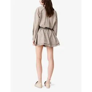 Maje Checked Rhinestone-embellished Cotton Mini Dress