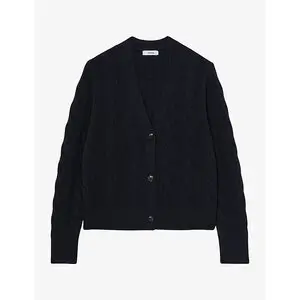 REISS Elloen Cashmere And Wool Cable-knit Cardigan - Navy