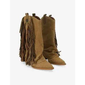 Kurt Geiger Albany Fringed Suede Cowboy Boots