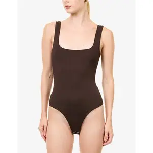 Good American Sculpting Square-neck Stretch-jersey Bodysuit - Espresso