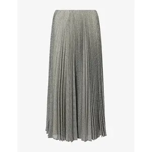 Vince Houndstooth-print Pleated Woven Midi Skirt - Black/sage