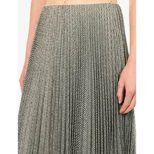 Vince Houndstooth-print Pleated Woven Midi Skirt