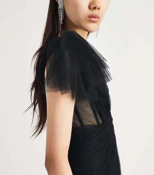 SANDRA MANSOUR Tulle One-shoulder Gown