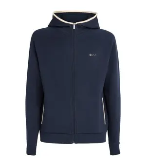 BOSS Contrast-trim Sense Zip-up Hoodie - Navy