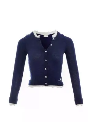 SHUSHU/TONG Navy Wool Contrast Trim Cardigan - Blue