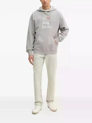 BENETTON Drawstring Hoodie With Graphic Detail - Grey