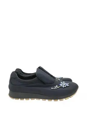 Prada Embellished Floral Slip-on Sneakers - Black