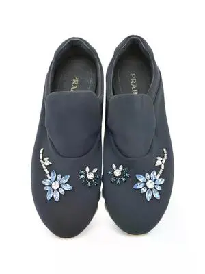 Prada Embellished Floral Slip-on Sneakers