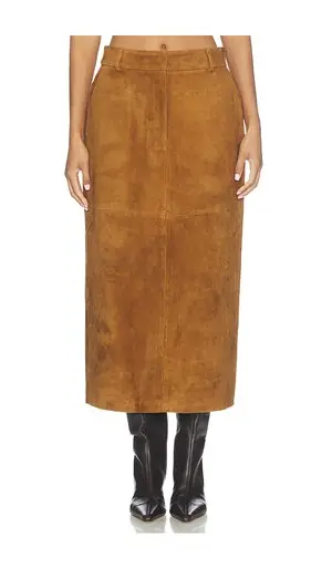 AEXAE Leather Suede Maxi Skirt In . Also - Brown