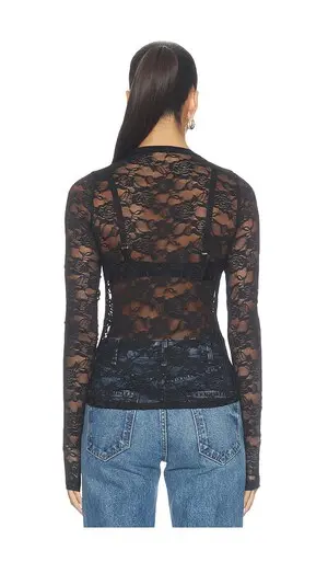 Michael Lauren Vero Longsleeve Fitted Lace Top In . Also