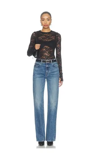 Michael Lauren Vero Longsleeve Fitted Lace Top In . Also