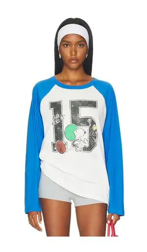 Daydreamer Peanuts Go For It Oversized Raglan Long Sleeve Tee In . Also - Blue