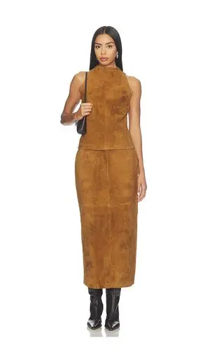 AEXAE Lamb Leather Suede High Neck Top In . Also