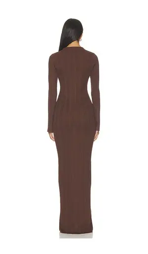 AEXAE Ribbed Knit Maxi Dress With Plunge Neckline