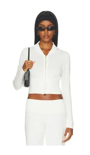 RUNAWAY THE LABEL Monisha Crop Zip Up Knit Cardigan In . Also - Cream