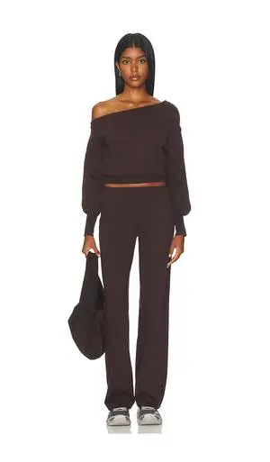 RUNAWAY THE LABEL Heather Off Shoulder Knit Top In . Also