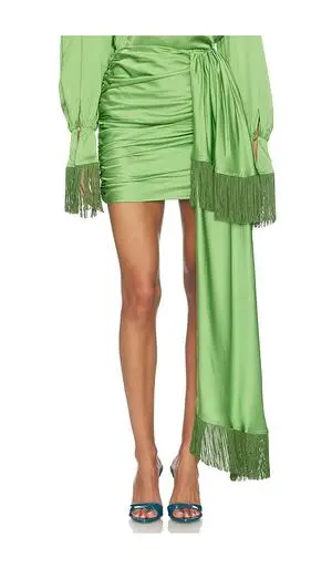 ROWEN ROSE Fringe Drape Mini Skirt In . Also - Green