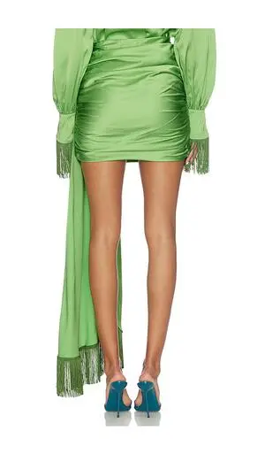 ROWEN ROSE Fringe Drape Mini Skirt In . Also