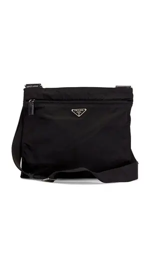 FWRD RENEW Prada Tessuto Flat Messenger Bag - Black