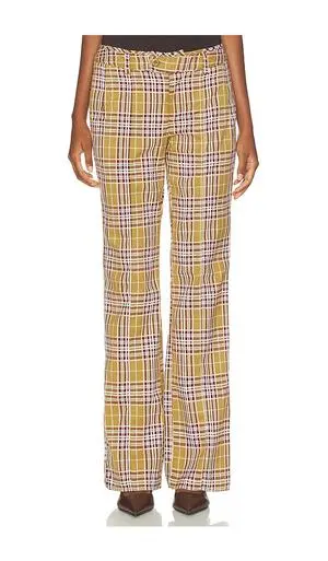 Free People Plaid Slim Trousers