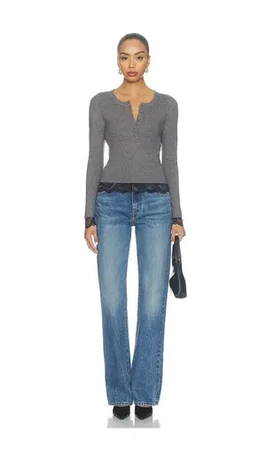 Generation Love Lace Trim Henley Sweater