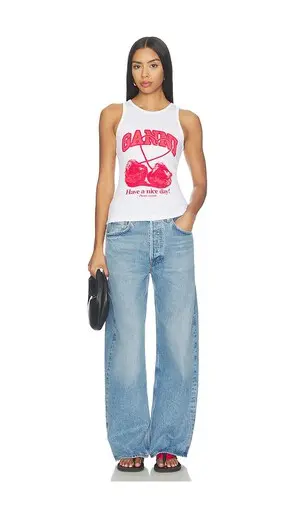 GANNI Compact Rib Jersey Tank Cherry In . Also