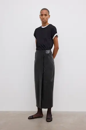 HOUSE OF DAGMAR House Of Dagmar Leather Button Detailed Midi Skirt