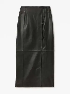 HOUSE OF DAGMAR Leather Button Detailed Midi Skirt