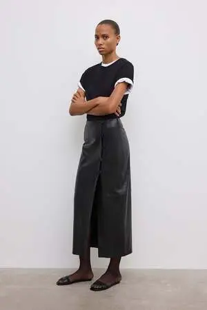 HOUSE OF DAGMAR Leather Button Detailed Midi Skirt