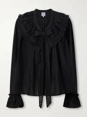 Thierry Colson Dauphine Ruffled Striped Cotton-voile Blouse
