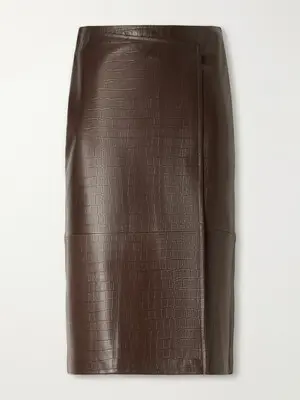 Nour Hammour Origami Croc-effect Leather Midi Wrap Skirt