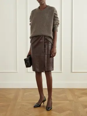 Nour Hammour Origami Croc-effect Leather Midi Wrap Skirt
