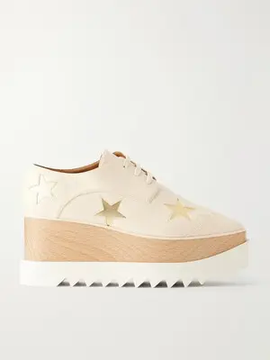 Stella McCartney Elyse Wood-trimmed Vegetarian Material Platform Brogues - Neutrals