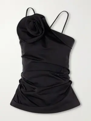 Magda Butrym Floral-appliquéd Cotton And Silk-blend Cami - Black