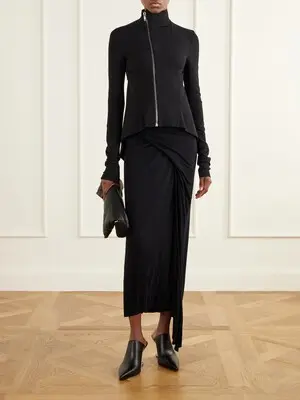Rick Owens Anthem Draped Jersey Midi Skirt