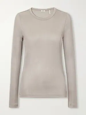 AGOLDE Delphi Ribbed Stretch Long Sleeve T-shirt - Brown