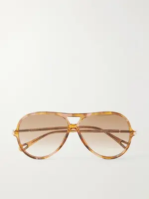 Chloé Tubolar Aviator-style Recycled Tortoiseshell Acetate Sunglasses