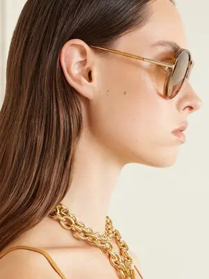 Chloé Tubolar Aviator-style Recycled Tortoiseshell Acetate Sunglasses