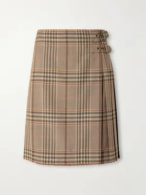 Burberry Pleated Checked Wool Mini Skirt