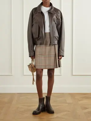 Burberry Pleated Checked Wool Mini Skirt