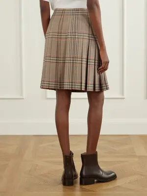 Burberry Pleated Checked Wool Mini Skirt