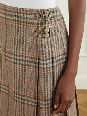 Burberry Pleated Checked Wool Mini Skirt