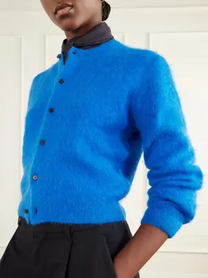 Auralee Garment-dyed Alpaca Cardigan - Blue