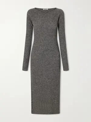 Auralee Ribbed Cashmere Midi Dress