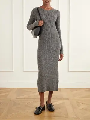 Auralee Ribbed Cashmere Midi Dress