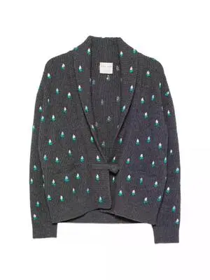 FORTE_FORTE Floral Embroidered Ribbed Knit Cardigan