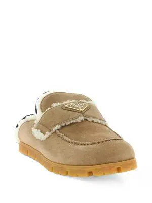 Prada Suede And Shearling Mules